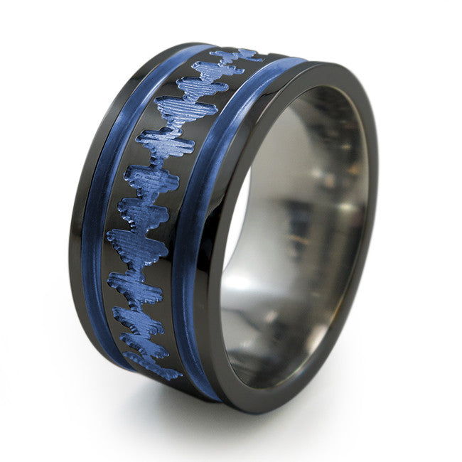 Heartbeat | Soundwave | Mens Black Abyss Titanium Ring | Titanium Rings
