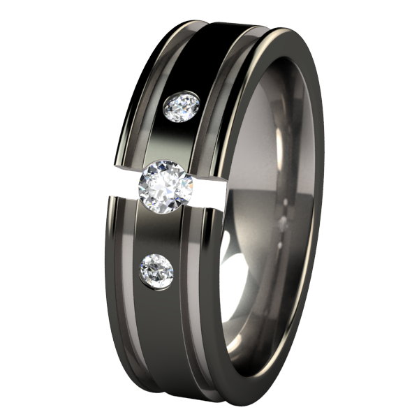 Abyss Tension Set with Side Stone Gems - Black Two Toned | Titanium Rings